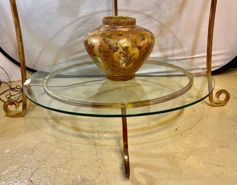 Three-Tier Tall Wide Glass and Gilt Metal Étagère Server Hollywood ...