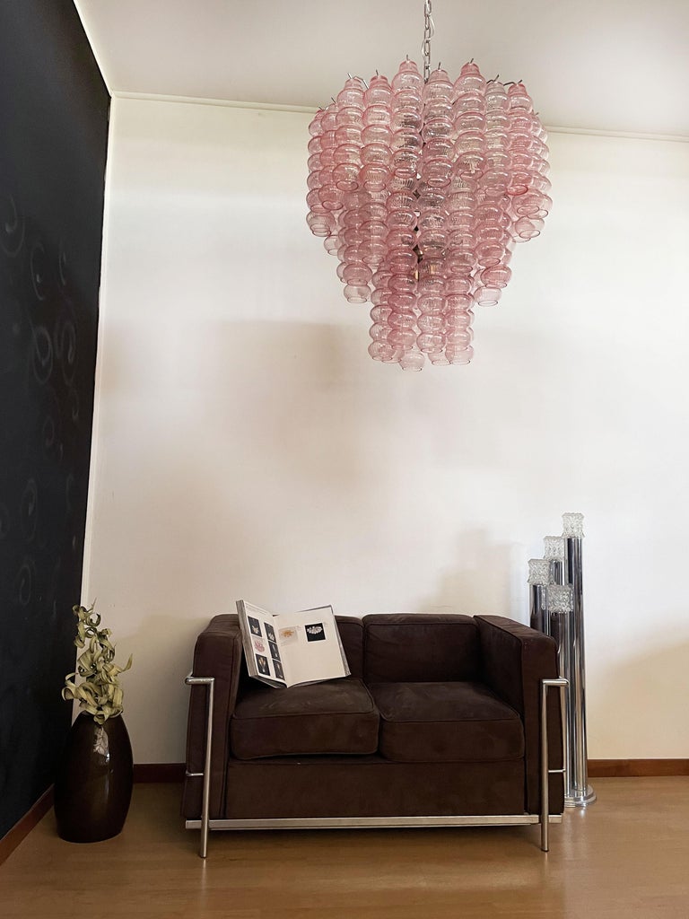 Three-Tier Murano Glass Tube Chandelier, 48 Pink Glasses For Sale at ...