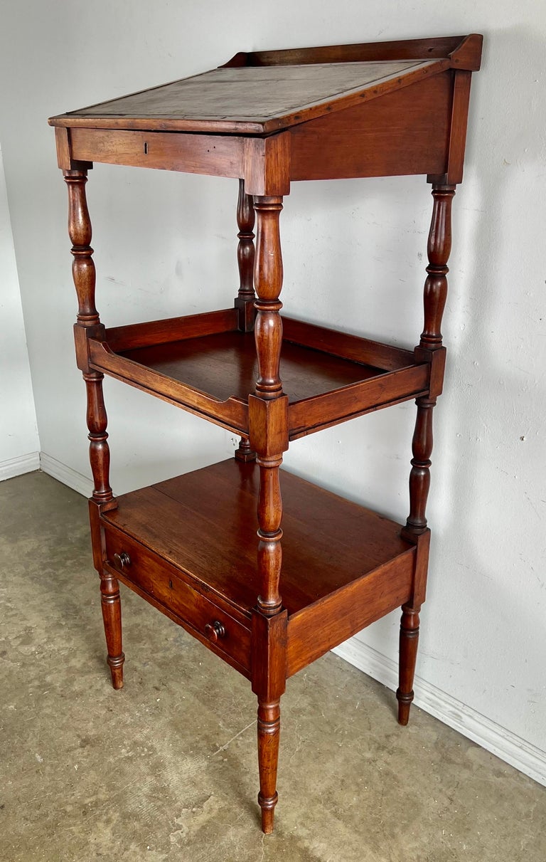 Three Tiered Mahogany Leather Embossed Lectern For Sale at 1stDibs