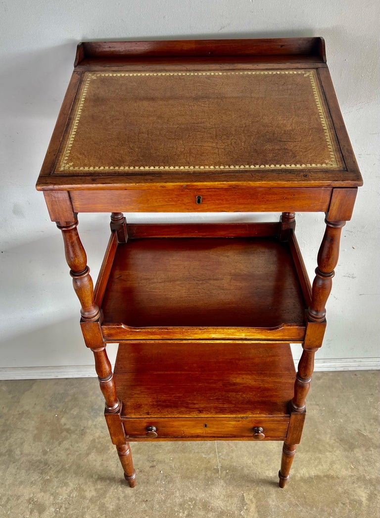 Three Tiered Mahogany Leather Embossed Lectern For Sale at 1stDibs