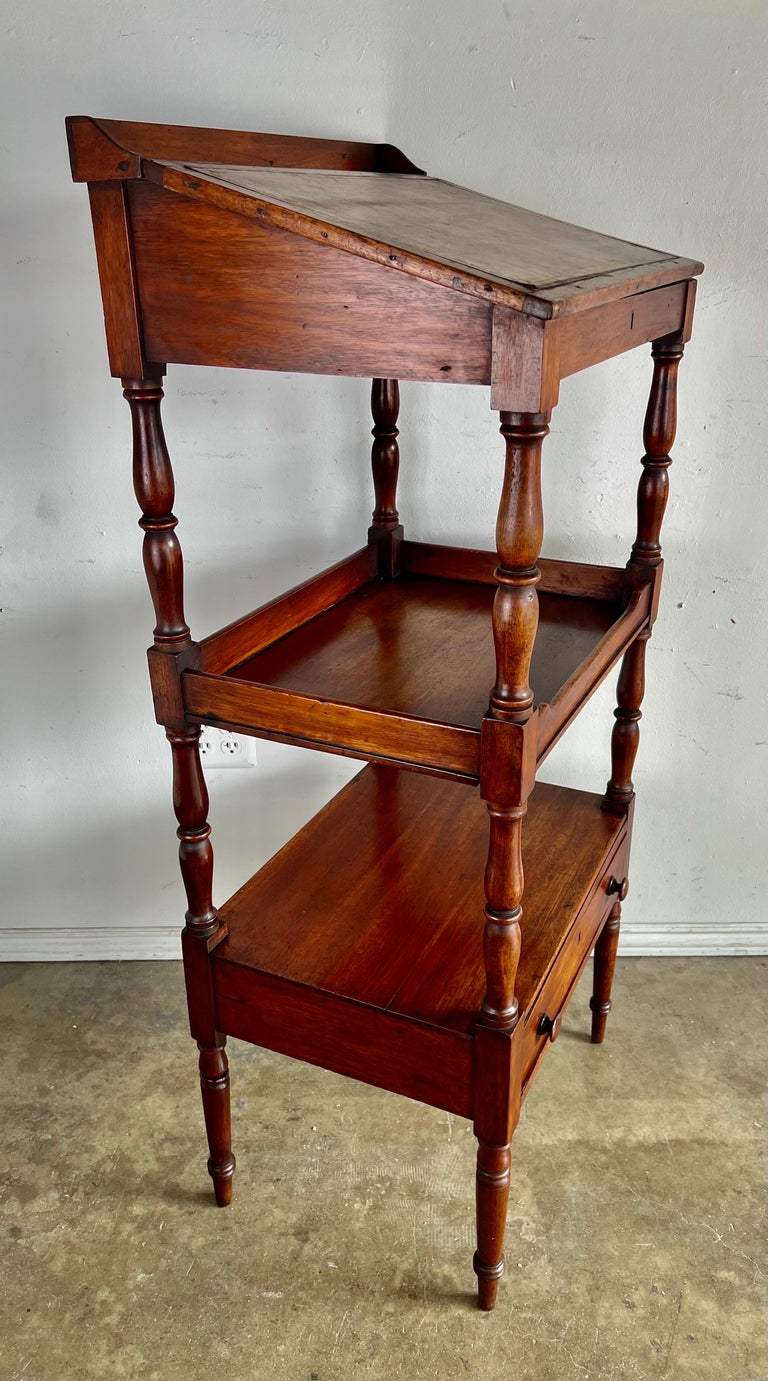 Three Tiered Mahogany Leather Embossed Lectern For Sale at 1stDibs