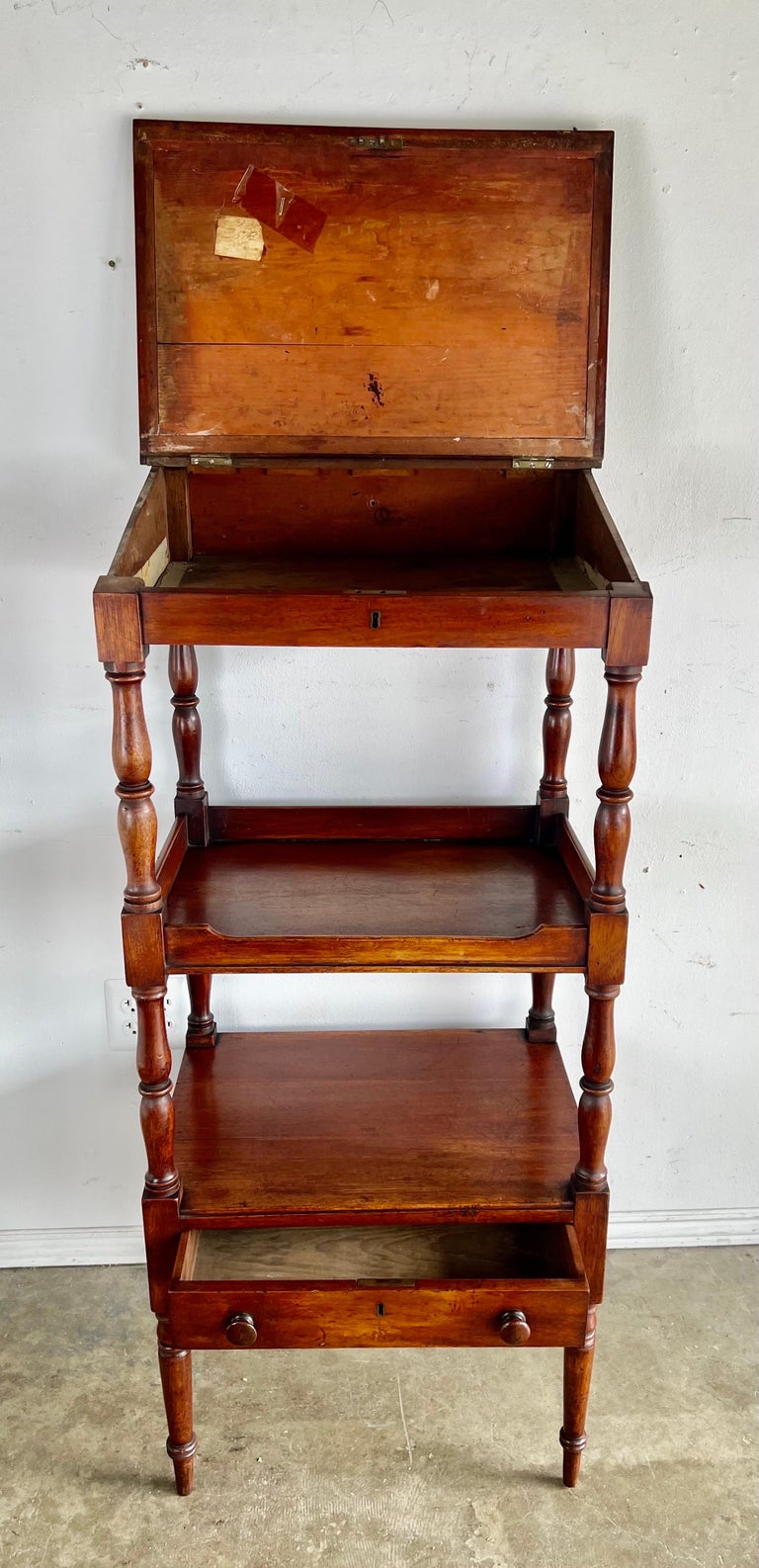 Three Tiered Mahogany Leather Embossed Lectern For Sale at 1stDibs