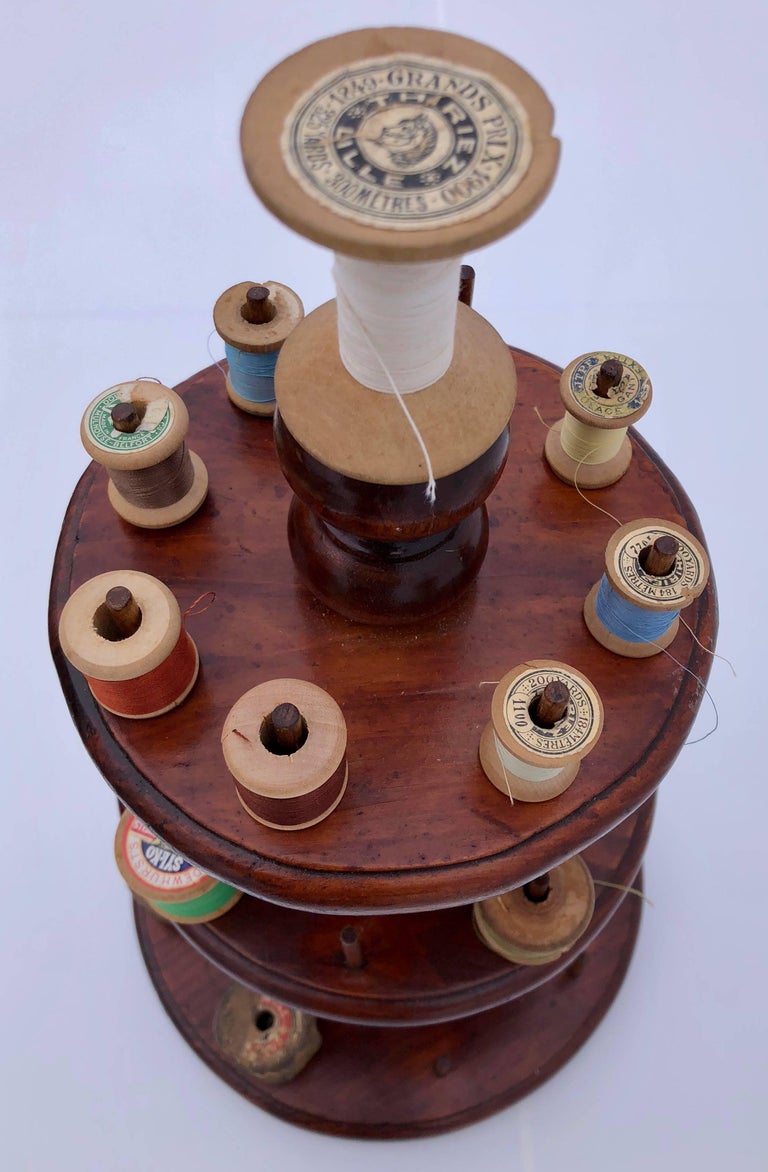 Three-Tiered Wooden Circular Thread Spool Caddy with Curved Detail ...