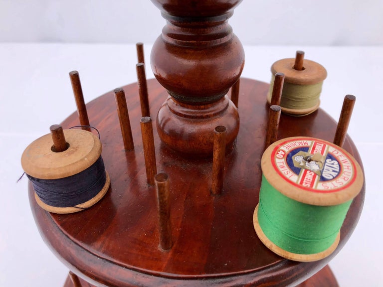 Three-Tiered Wooden Circular Thread Spool Caddy with Curved Detail ...
