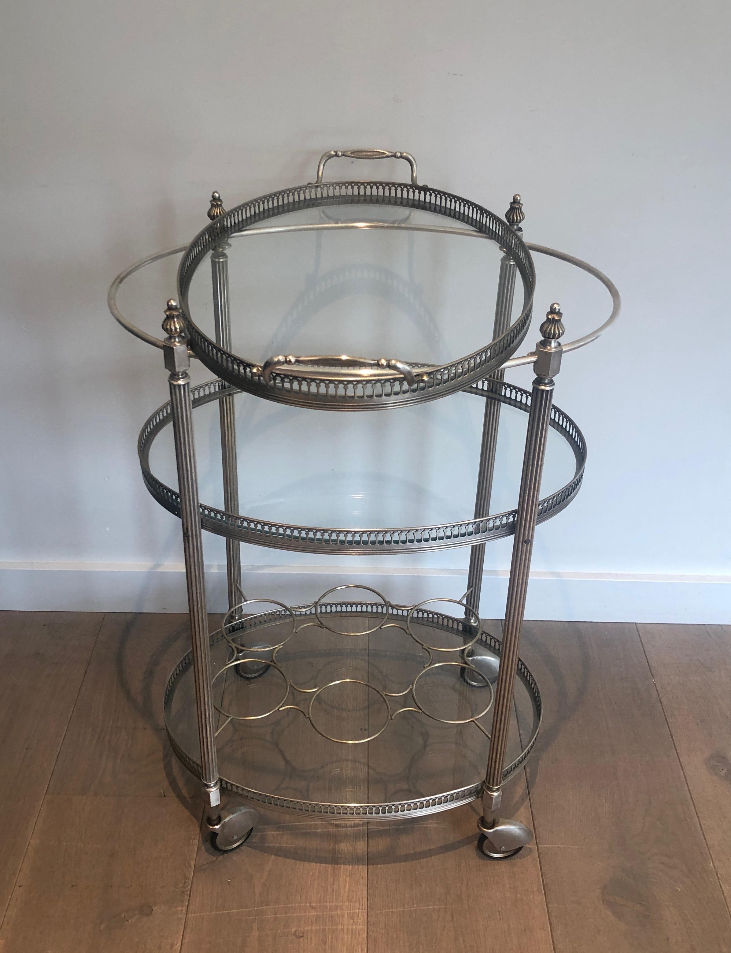 Three Tiers Silvered on Brass Drinks Trolley by Maison Jansen For Sale ...