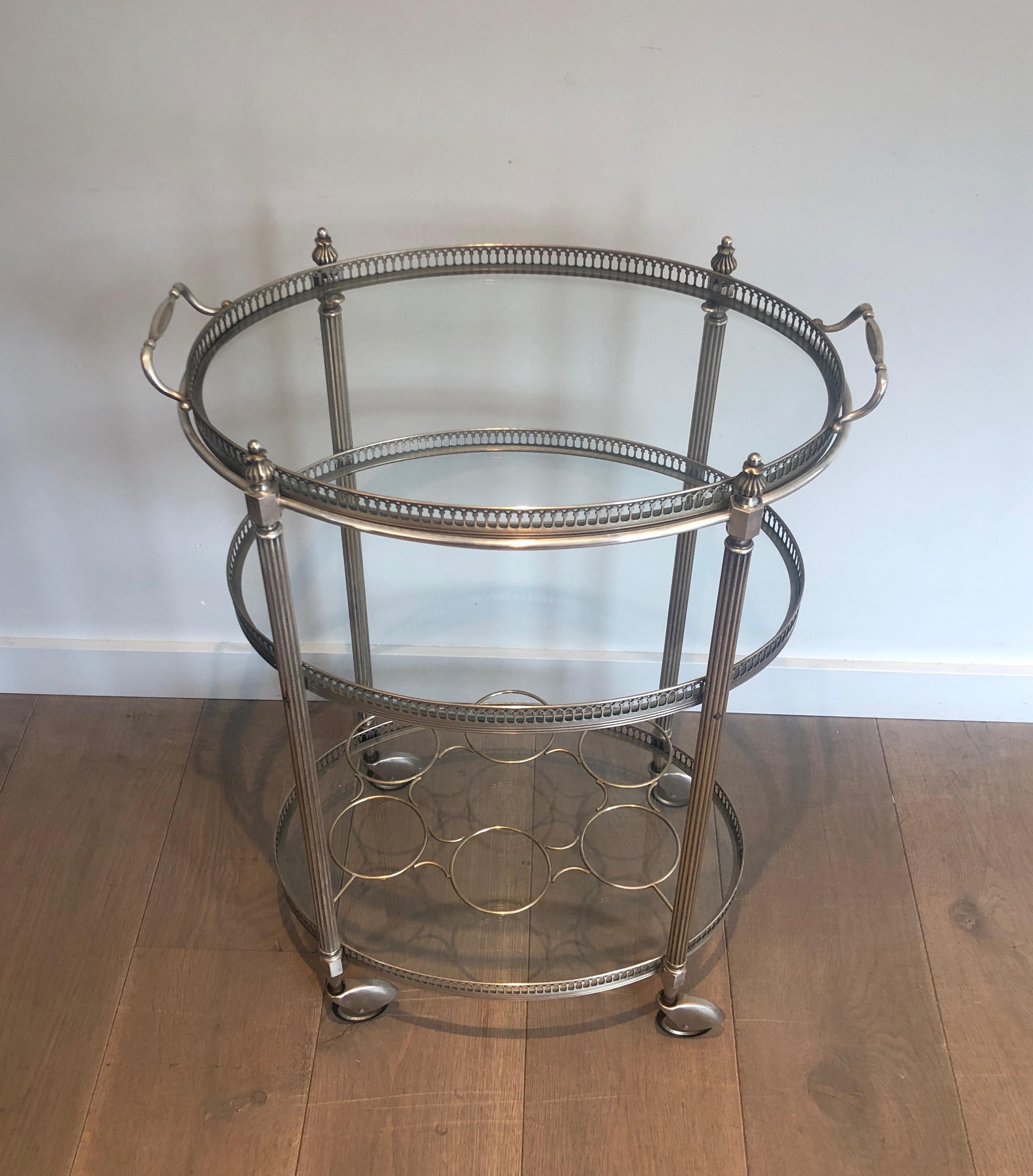Three Tiers Silvered on Brass Drinks Trolley by Maison Jansen For Sale ...