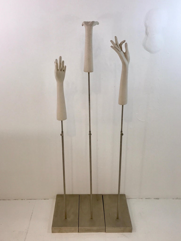 Three Vintage Carved Wood Hand Displays on Chrome Bases, Set Only For ...