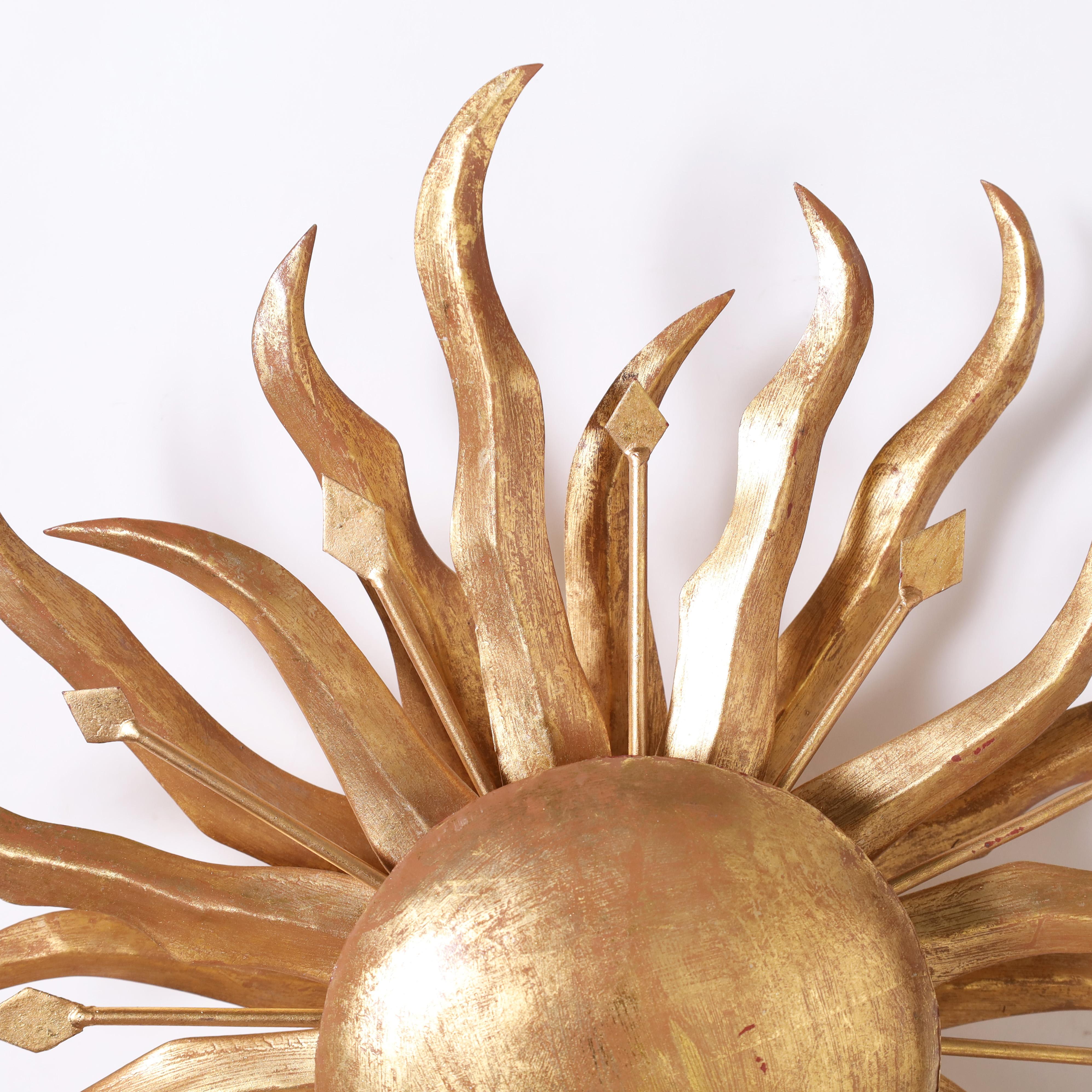 Three Vintage Sun Form Wall Sconces For Sale at 1stDibs