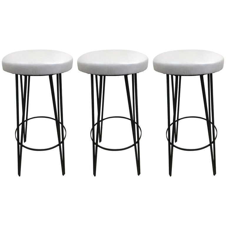 Three Vintage Wrought Iron Stools For Sale at 1stDibs