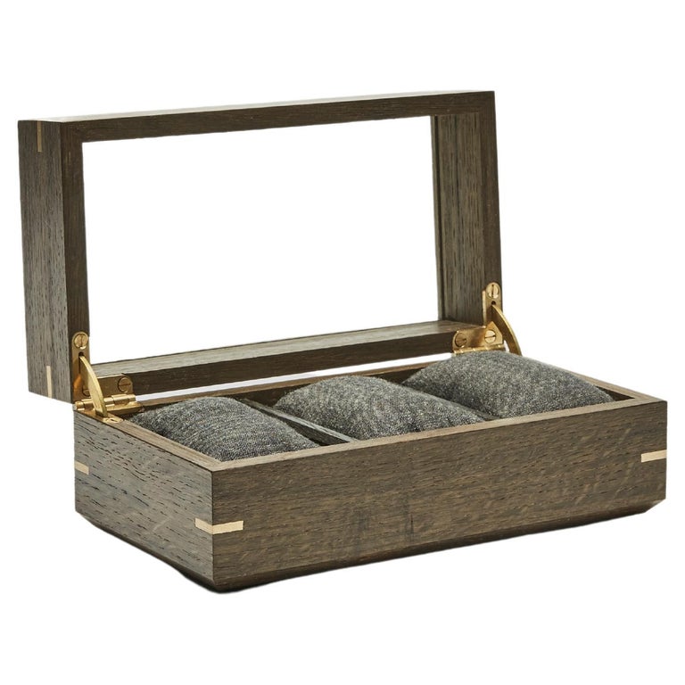 Three Watch Box made from 3000-5000 year-old solid Bog-Oak, Brass ...