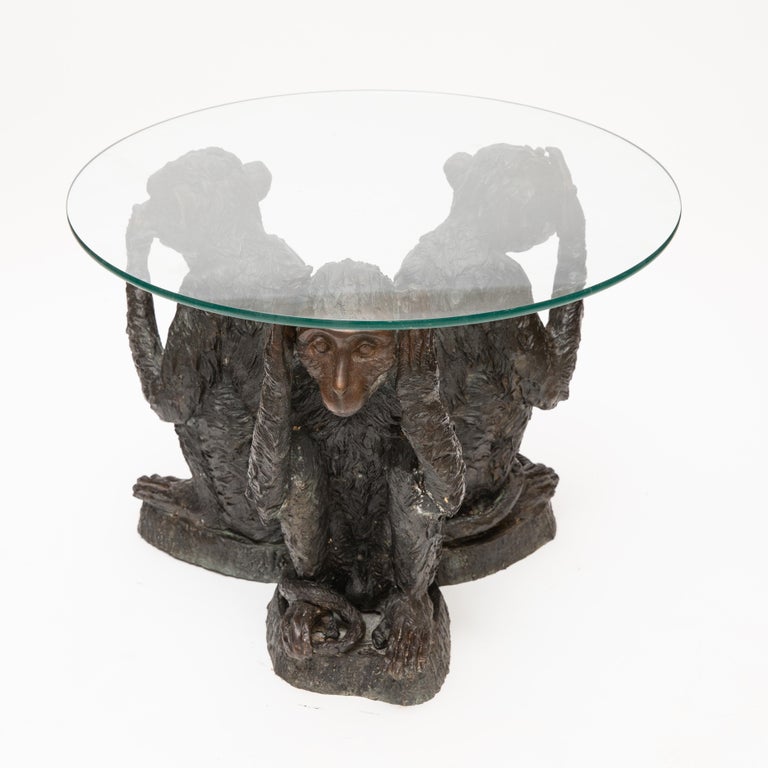 Three Wise Monkeys Bronze and Glass Table at 1stDibs