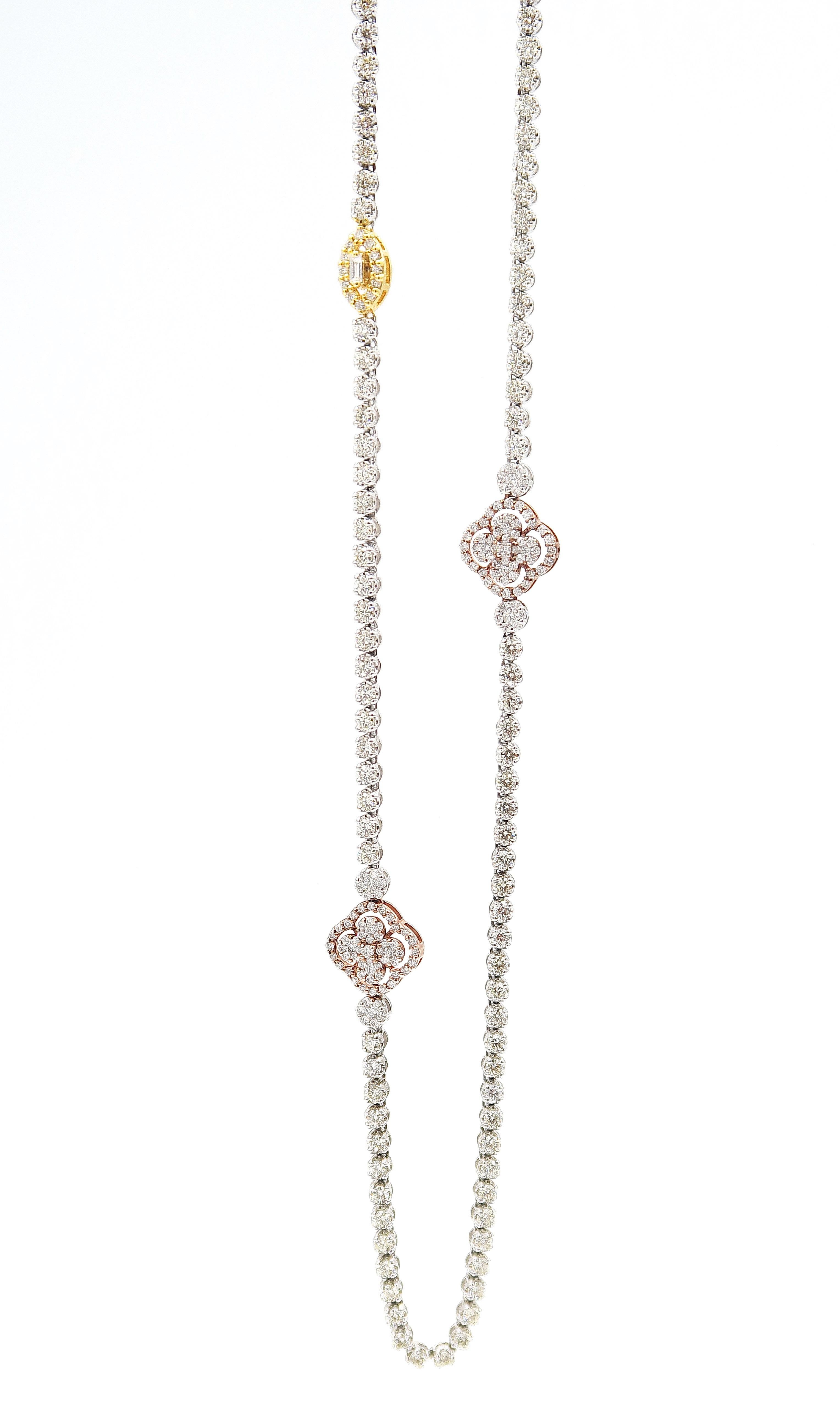 Throw-On Long Thin Diamond Tennis Necklace with Diamond Motifs in 18 ...