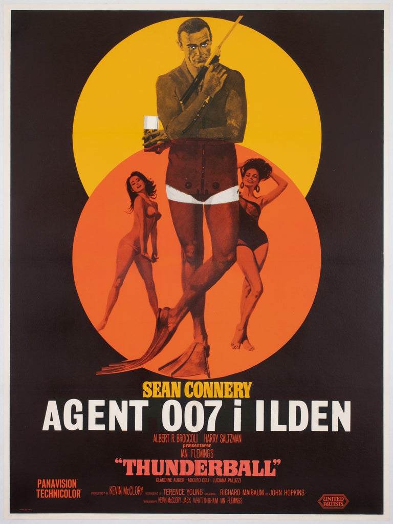 THUNDERBALL 1965 Danish Film Movie Poster, Robert McGinnis For Sale at 1stDibs | thunderball film
