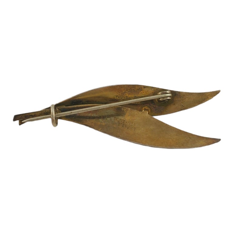 Thune Norway Sterling Silver Gold Vermeil Red Enamel Leaf Pin For Sale ...