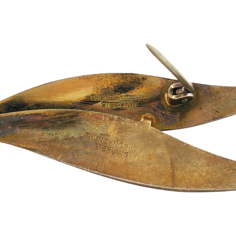 Thune Norway Sterling Silver Gold Vermeil Red Enamel Leaf Pin For Sale ...