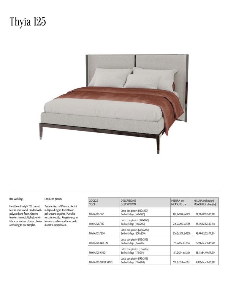 Thyia 140 XL Italian Curved Bed in Ivory Boucle Fabric and Brown Wooden ...