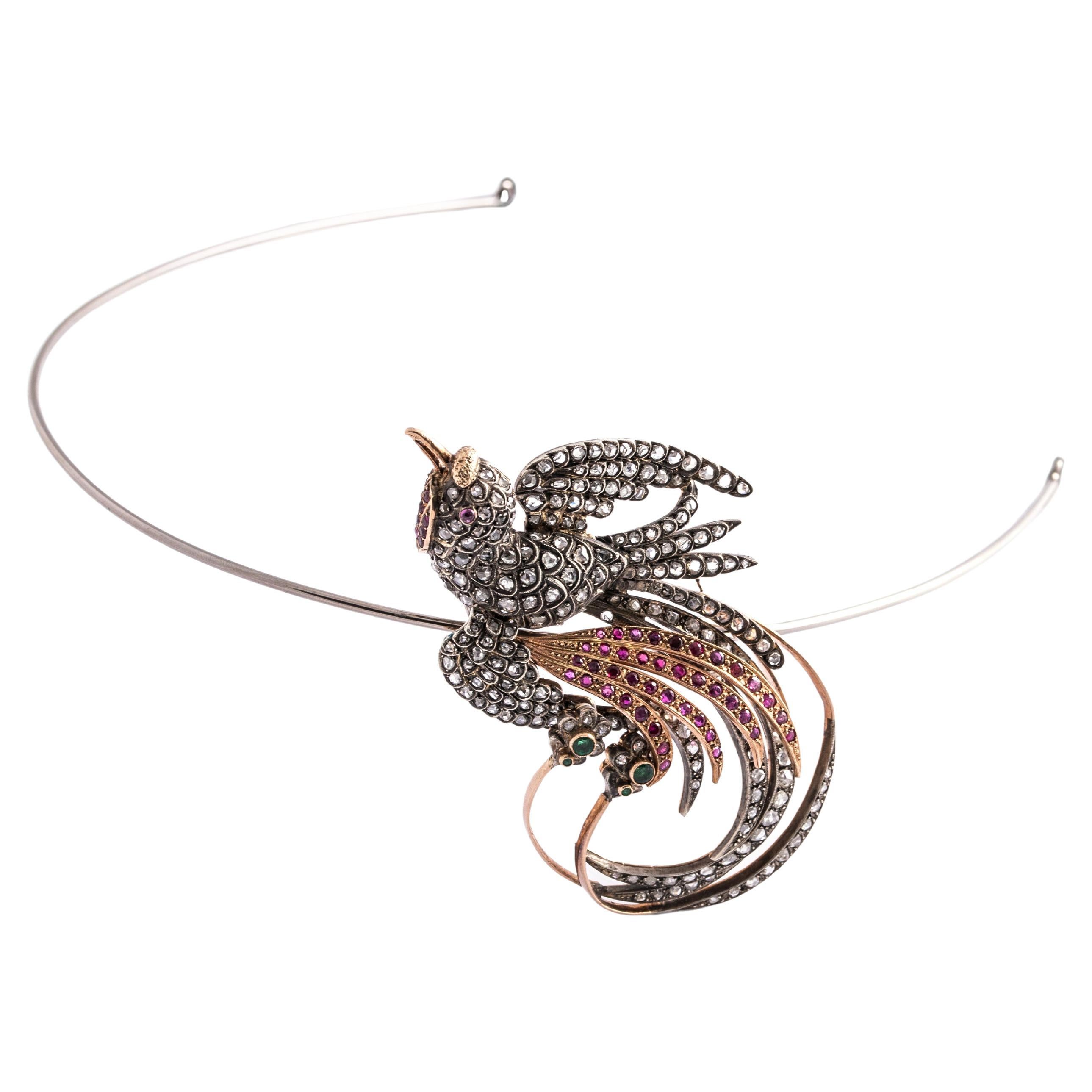 Tiara Convertible Brooch Paradise Bird Diamond and Ruby For Sale at ...