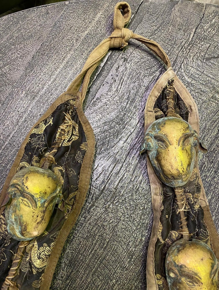 Tibetan Ceremonial Sash with Thirteen Ornamental Bronze Heads, 18th ...