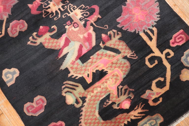 Tibetan Double Dragon Vintage Rug For Sale at 1stDibs