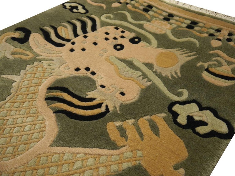 Tibetan Dragon Pillar Column Rug Chinese Temple Design Hallway Stairway ...