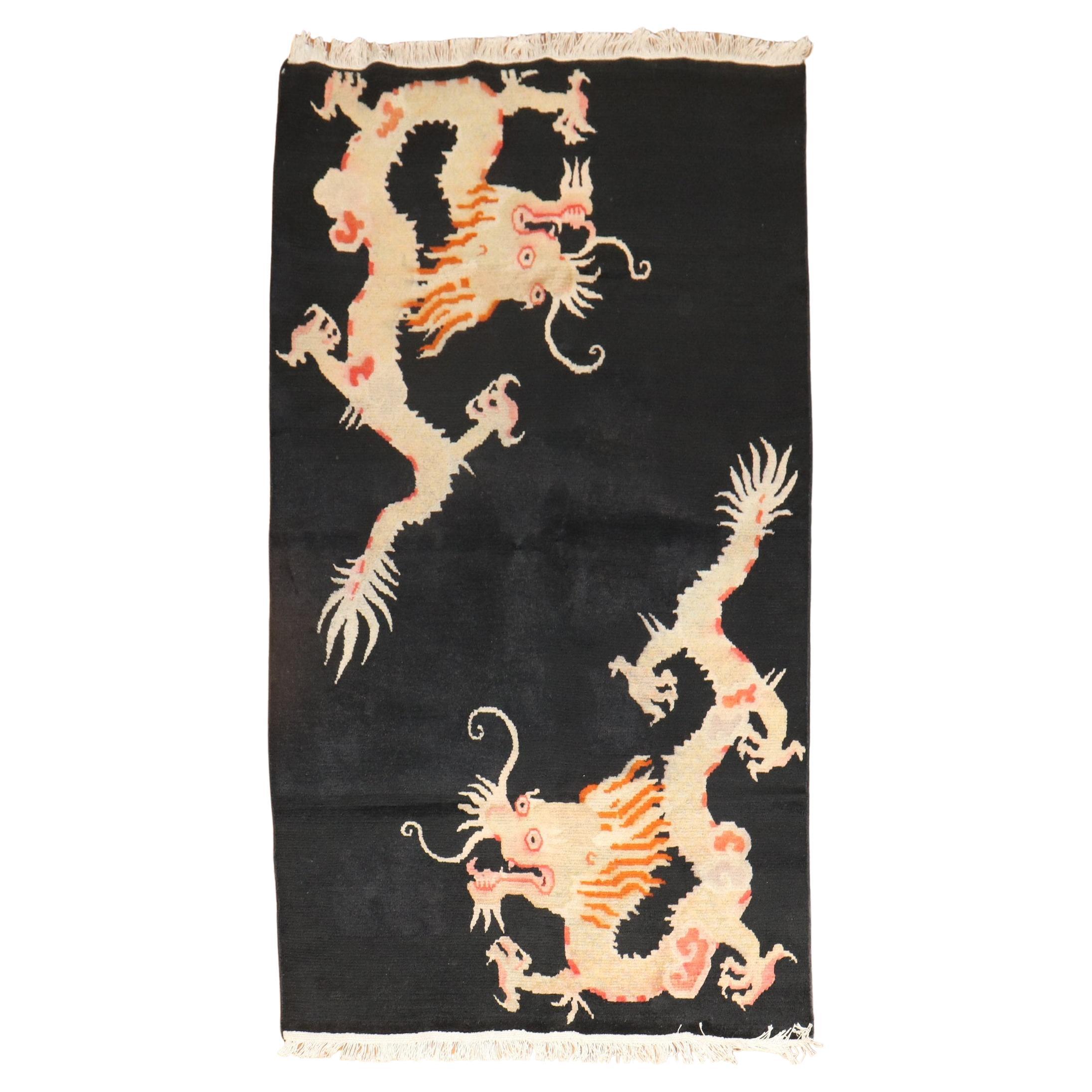 Hand-Knotted Wool, Pair of Dragon Temple Pillar Rugs or Carpets ...