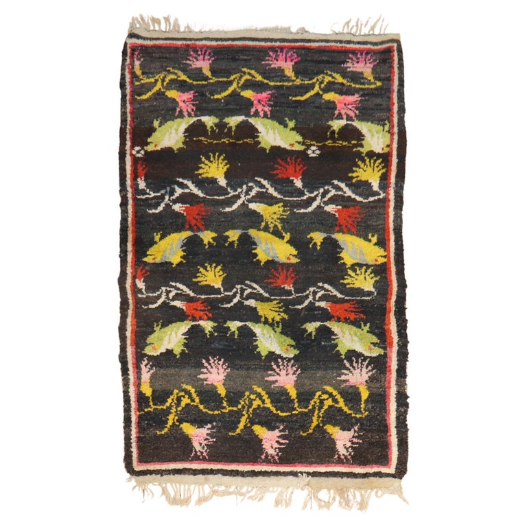Tibetan Fish Vintage Rug For Sale at 1stDibs