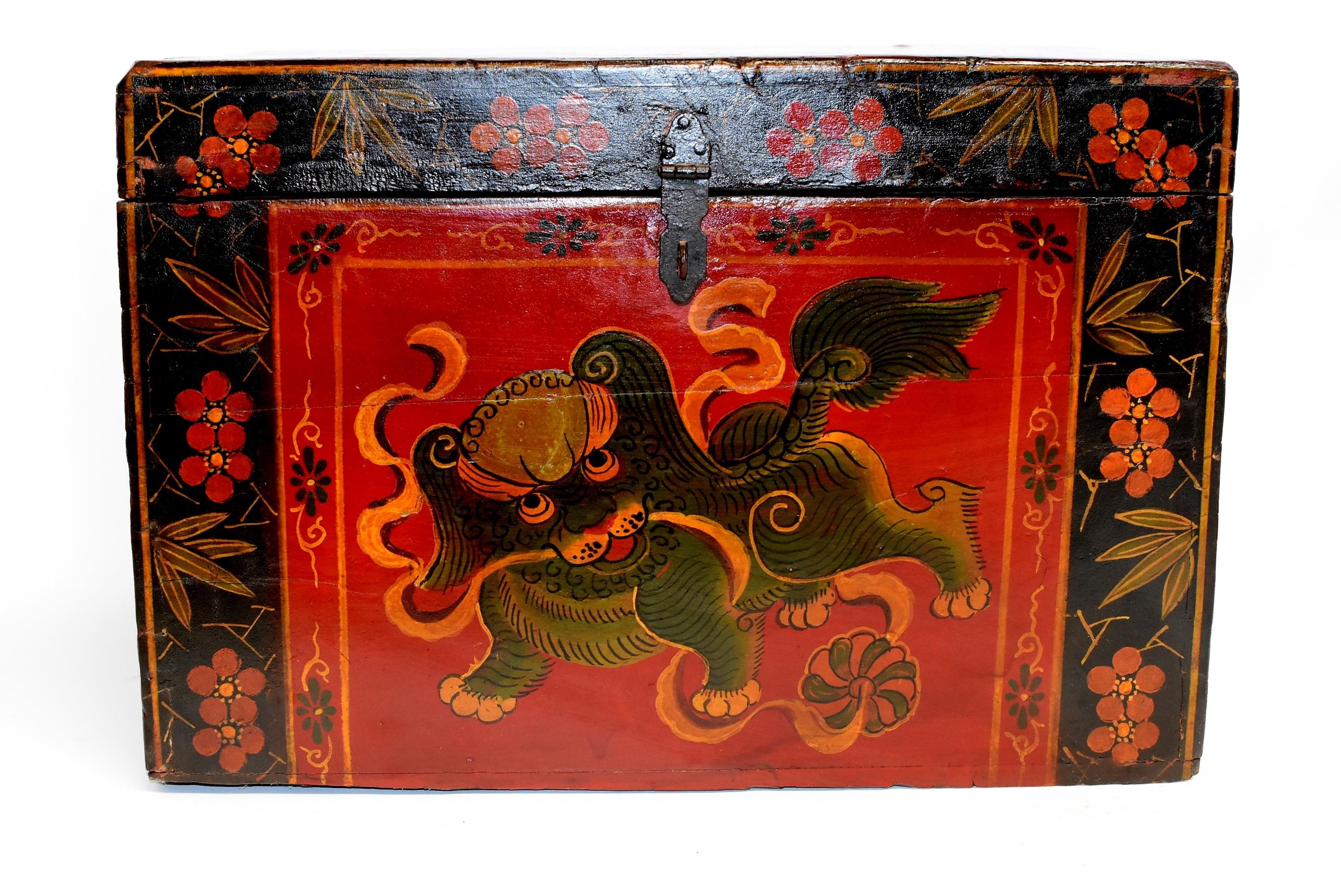Tibetan Foo Dog Box Hand Painted Box 4 at 1stDibs
