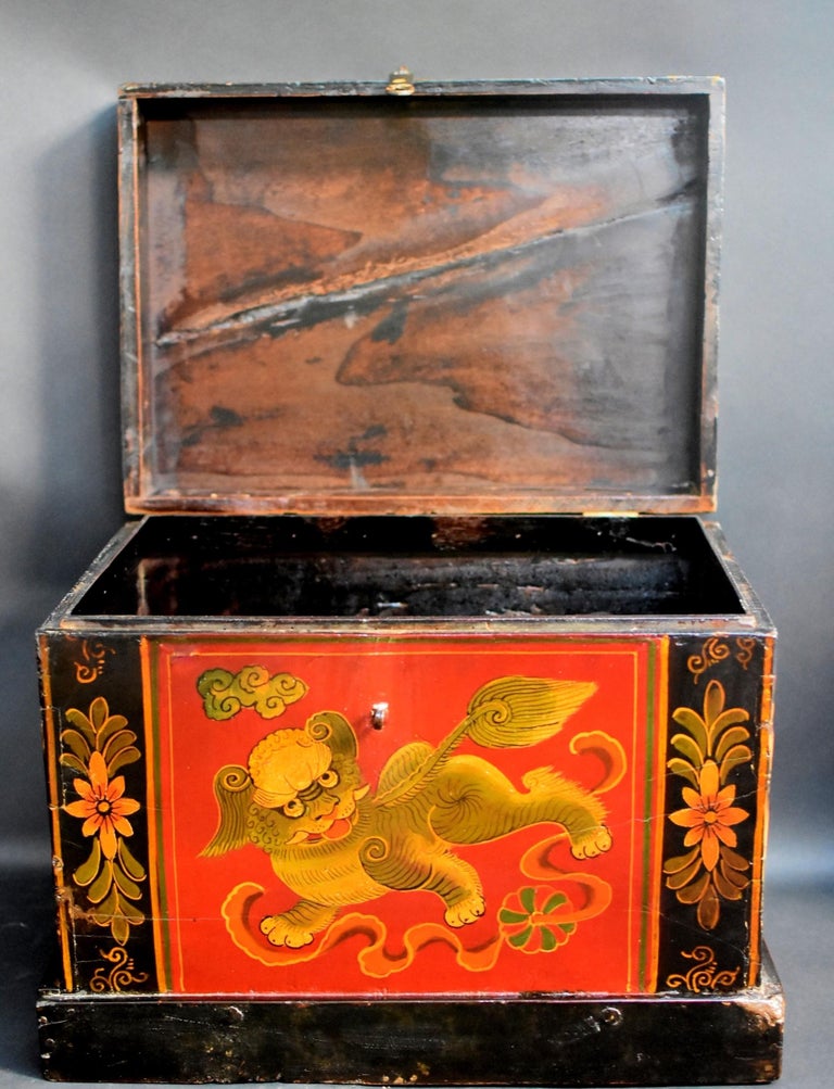Tibetan Foo Dog Box with Base Hand Painted Box 8 at 1stDibs