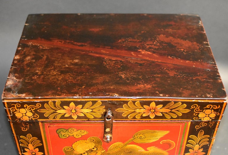Tibetan Foo Dog Box with Base Hand Painted Box 8 at 1stDibs