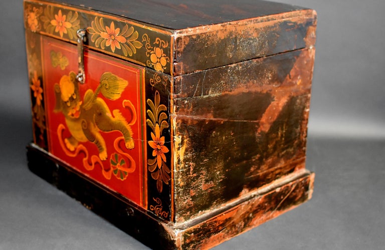 Tibetan Foo Dog Box with Base Hand Painted Box 8 at 1stDibs
