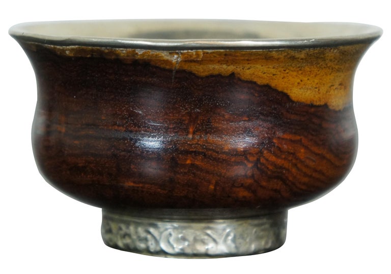 Tibetan Himalayan Wood and Silver Lined Libation Bowl Tea Wine Prayer ...