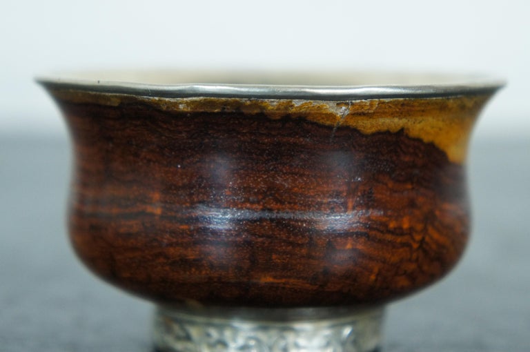Tibetan Himalayan Wood and Silver Lined Libation Bowl Tea Wine Prayer ...