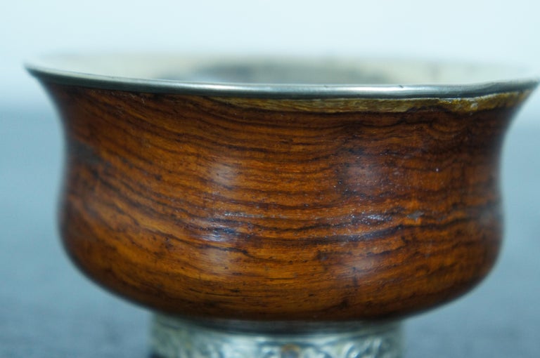 Tibetan Himalayan Wood and Silver Lined Libation Bowl Tea Wine Prayer ...