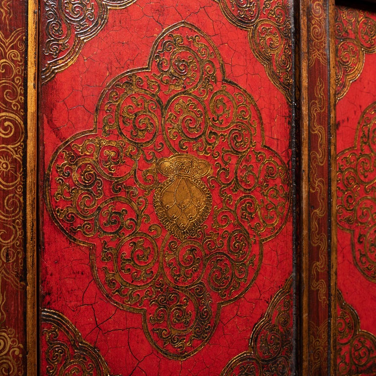 Tibetan Painted Red Lacquer Cabinet, c. 1900 For Sale at 1stDibs
