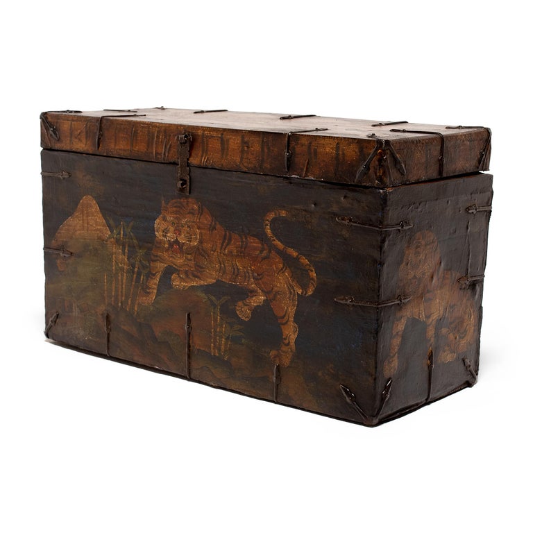 Tibetan Painted Tiger Trunk at 1stDibs