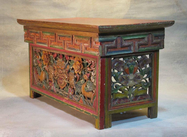 Tibetan Portable Polychromed Wooden Altar Stand or Table, Early 20th ...