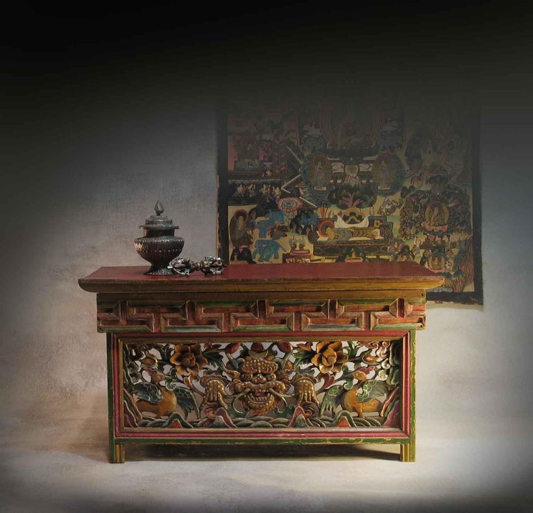 Tibetan Portable Polychromed Wooden Altar Stand or Table, Early 20th ...