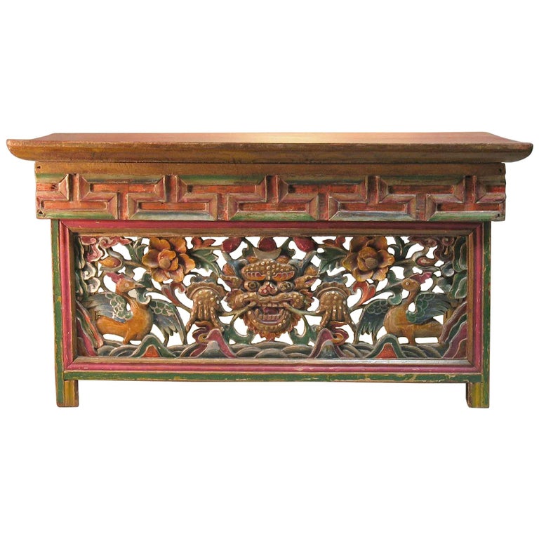 Tibetan Portable Polychromed Wooden Altar Stand or Table, Early 20th ...