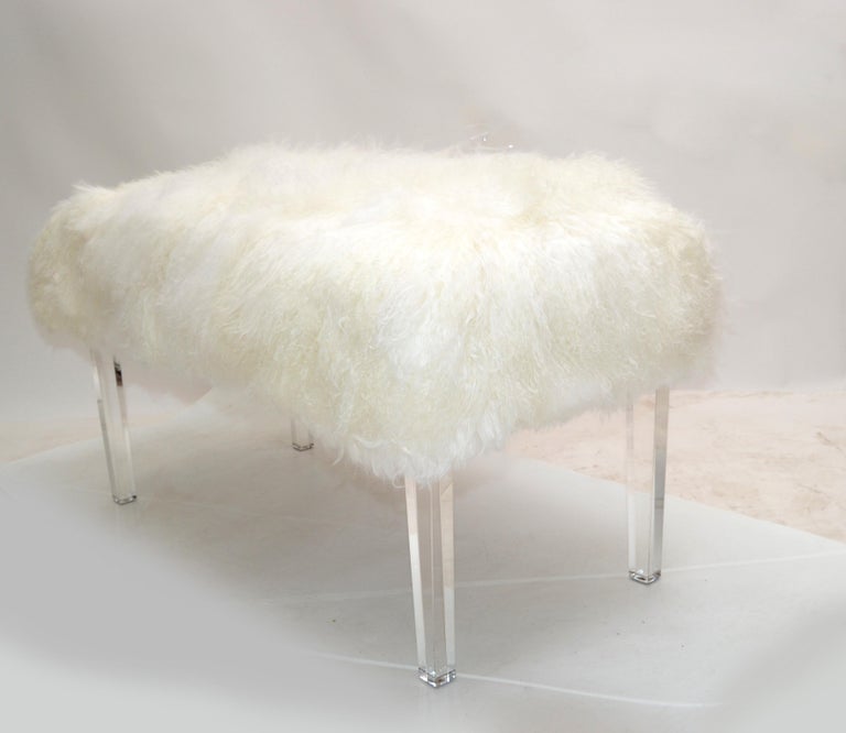 Tibetan Sheepskin Bench Lucite Tapered Legs Mid-Century Modern, 1970 ...