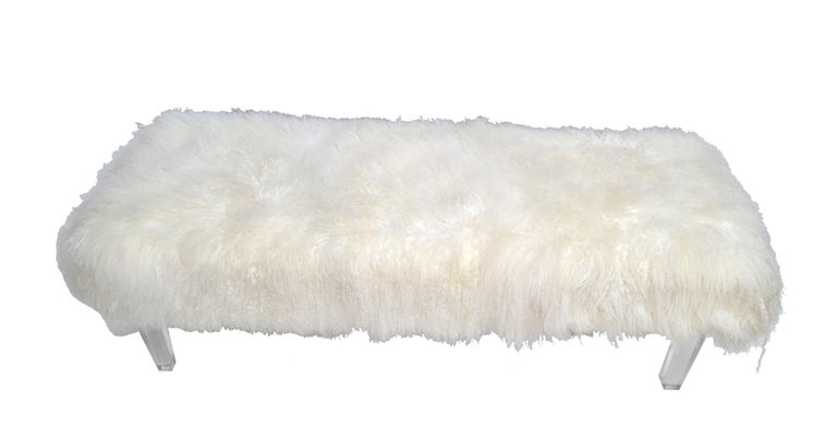 Tibetan Sheepskin Bench Lucite Tapered Legs Mid-Century Modern For Sale ...