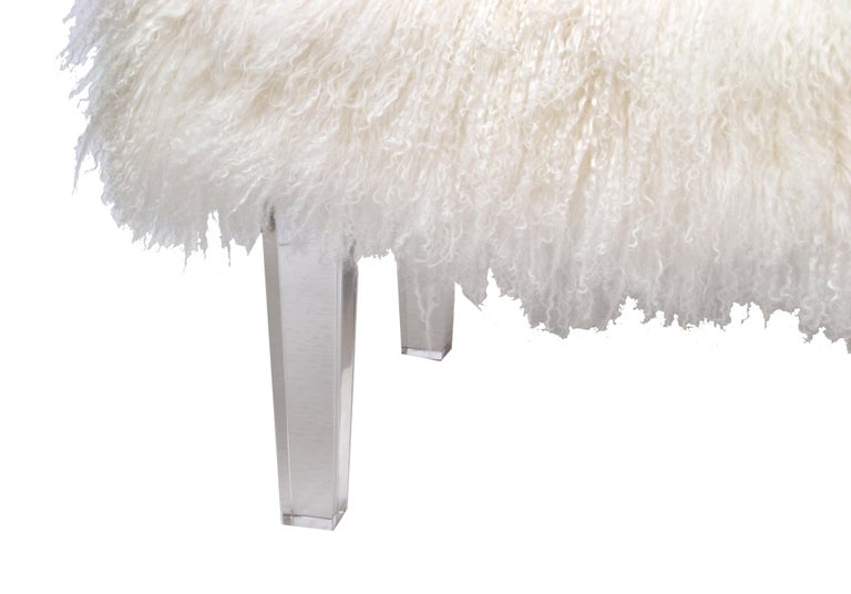 Tibetan Sheepskin Bench Lucite Tapered Legs Mid-Century Modern For Sale ...