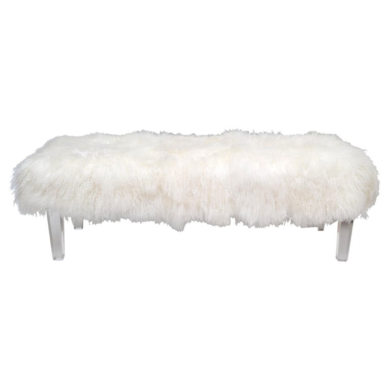 Tibetan Sheepskin Bench Lucite Tapered Legs Mid-Century Modern For Sale ...