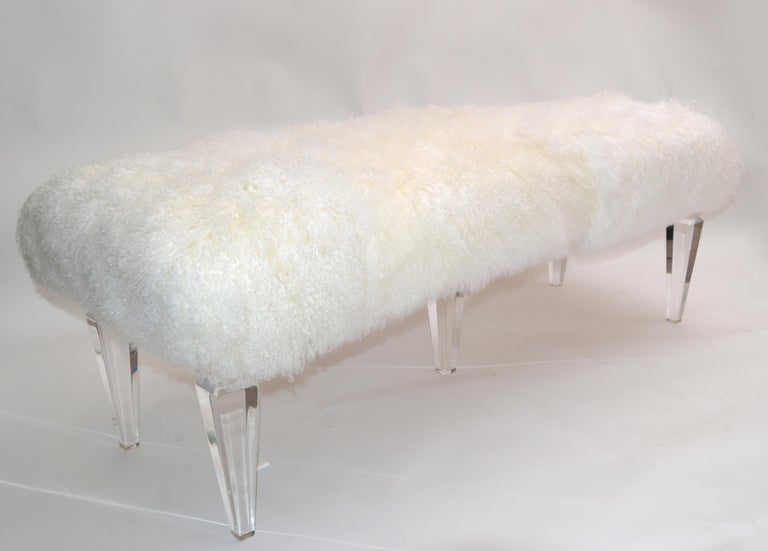 Tibetan Sheepskin Bench on 5 Lucite Legs For Sale at 1stDibs
