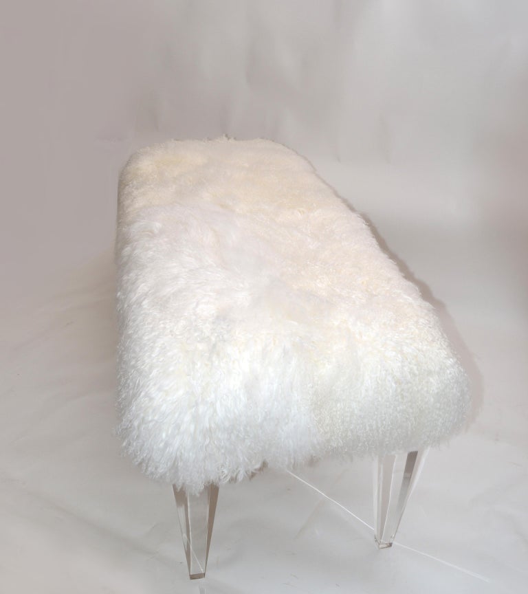 Tibetan Sheepskin Bench on 5 Lucite Legs For Sale at 1stDibs