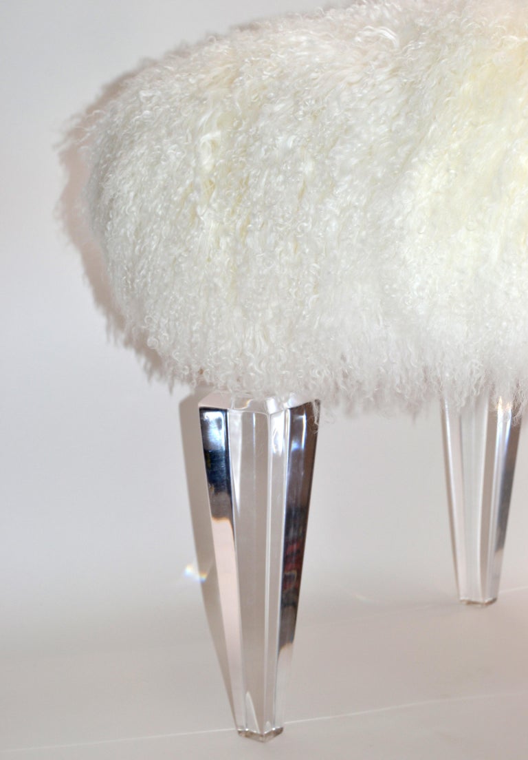 Tibetan Sheepskin Bench on 5 Lucite Legs For Sale at 1stDibs