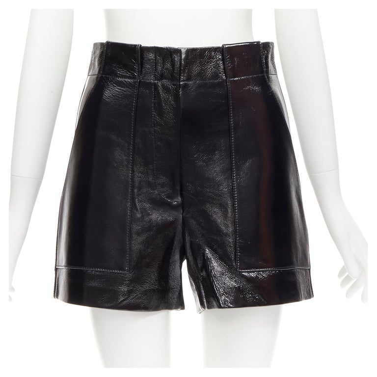 TIBI black patent lambskin leather high waist panelled shorts US0 XS ...