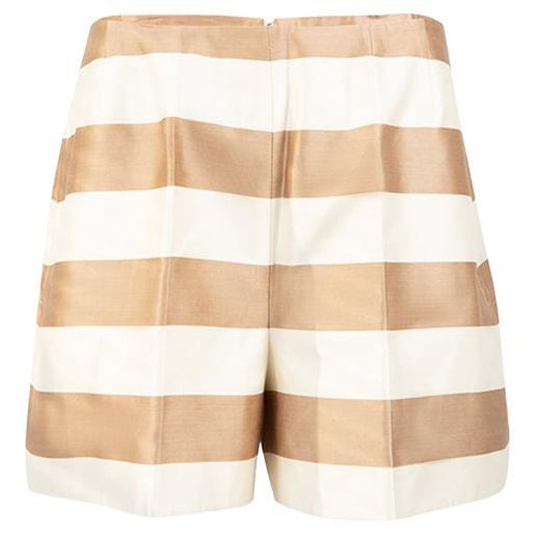 Tibi Women's Brown and Cream Silk Striped Shorts For Sale at 1stDibs