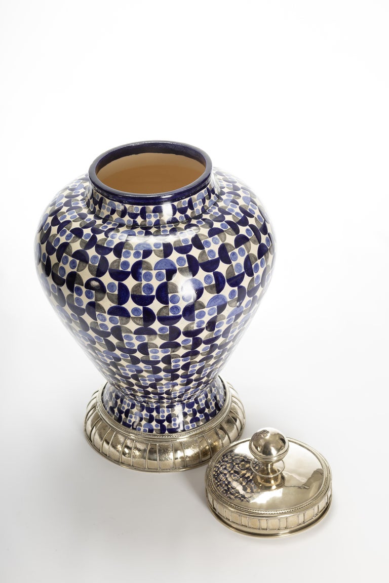 Tibor Con Cuello retícula azul Ceramic and White Metal at 1stDibs
