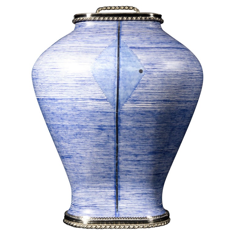 Tibor Oval Platino Azul Cerámic and White Metal 'Alpaca' at 1stDibs