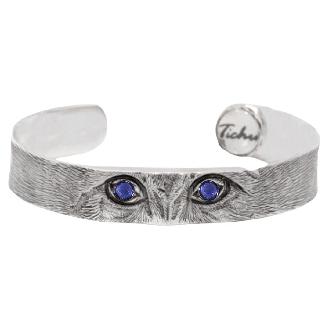 Blue Sapphire Cat Eyes Cuff in Sterling Silver and Crystal Quartz For ...
